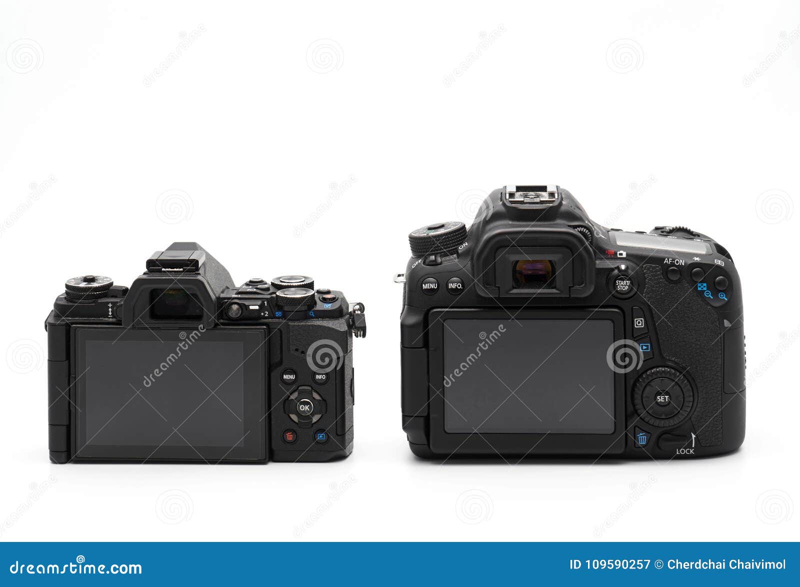 Back View of Mirrorless Camera and DSLR Camera Isolated on White Stock ...