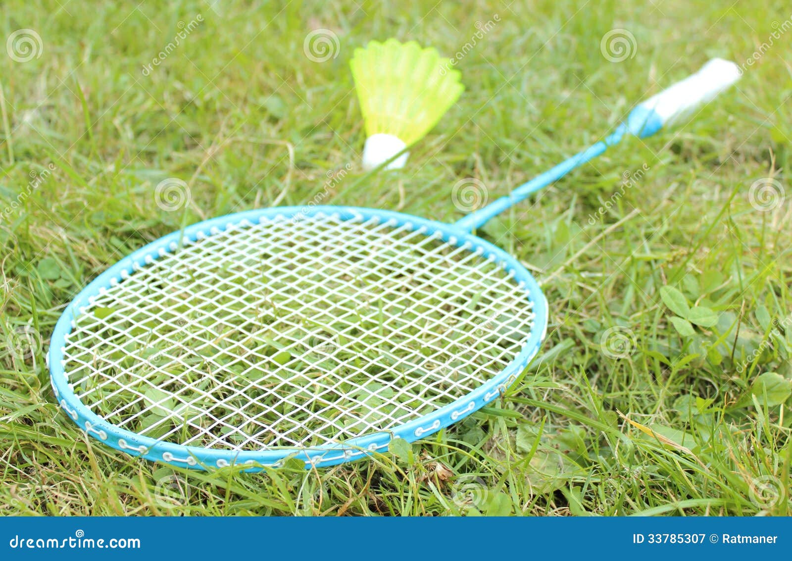 Closeup of Badminton Racket on Grass in Summer Park Stock Image - Image ...