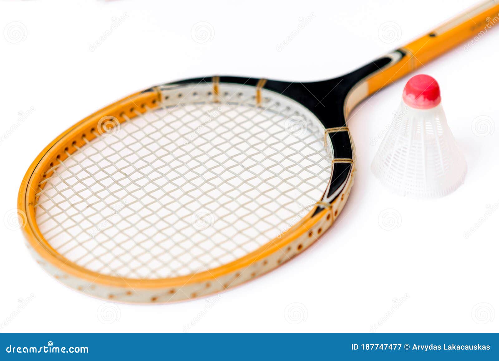 Closeup Badminton Racket and Shuttlecock Isolated on White Top View ...