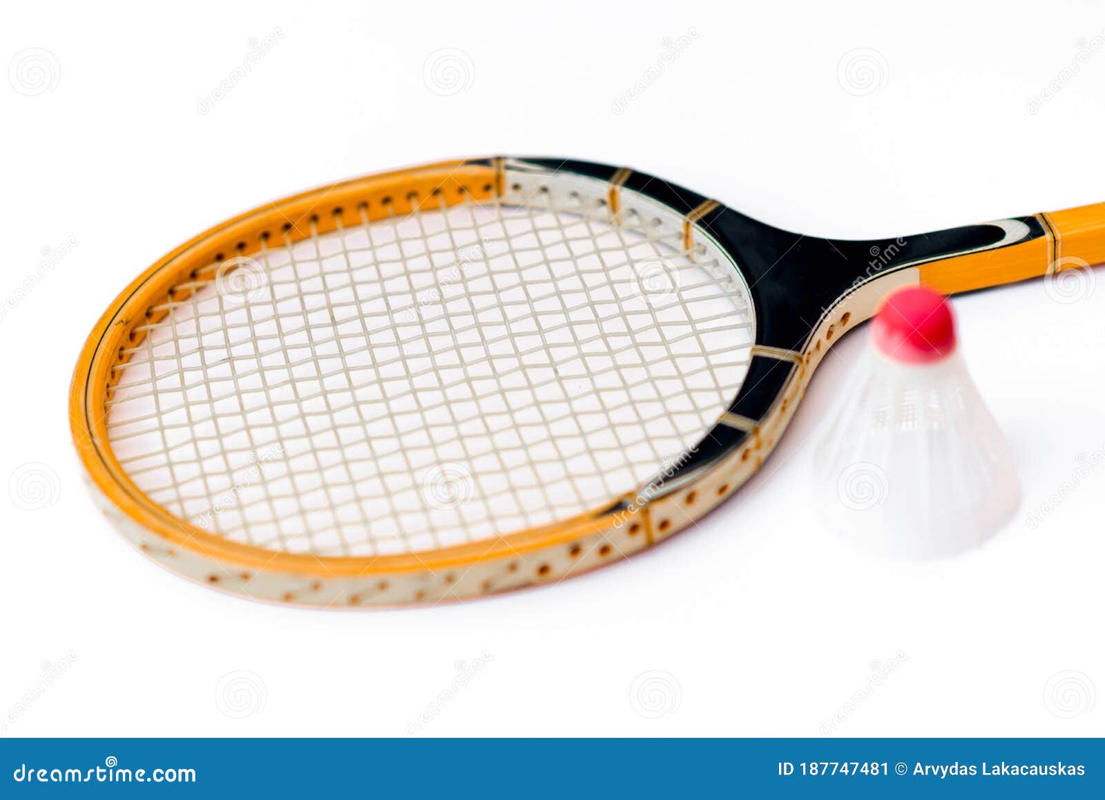 Closeup Badminton Racket And Shuttlecock Isolated On White Top View ...