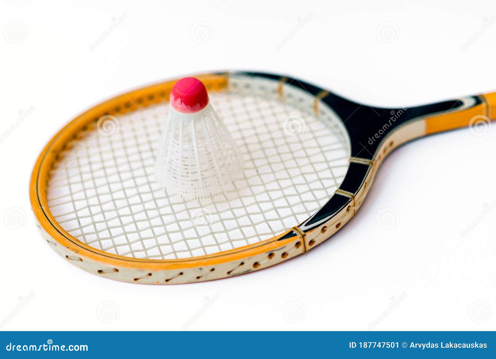 Closeup Badminton Racket and Shuttlecock Isolated on White Top View ...