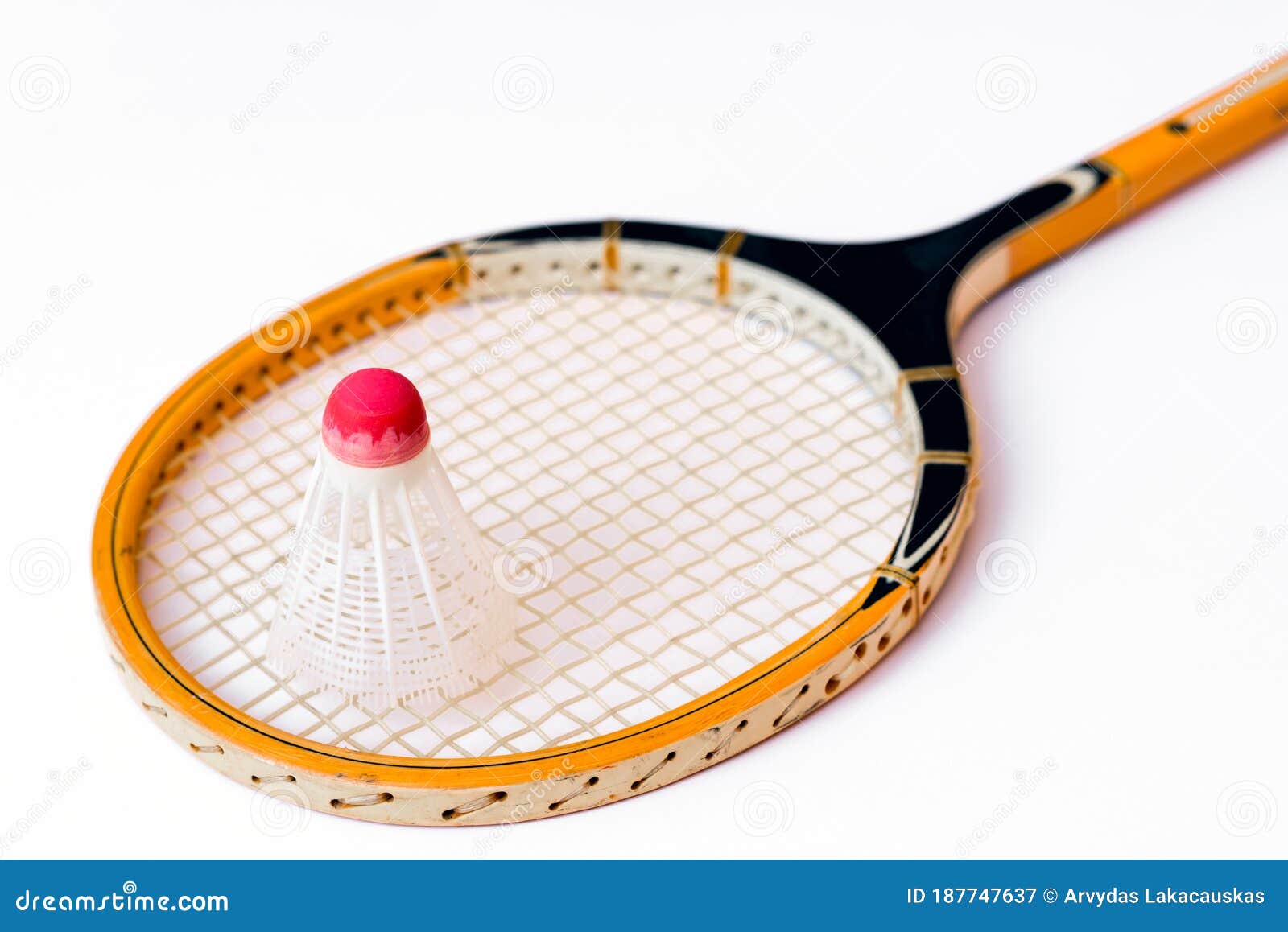 Closeup Badminton Racket And Shuttlecock Isolated On White Top View ...