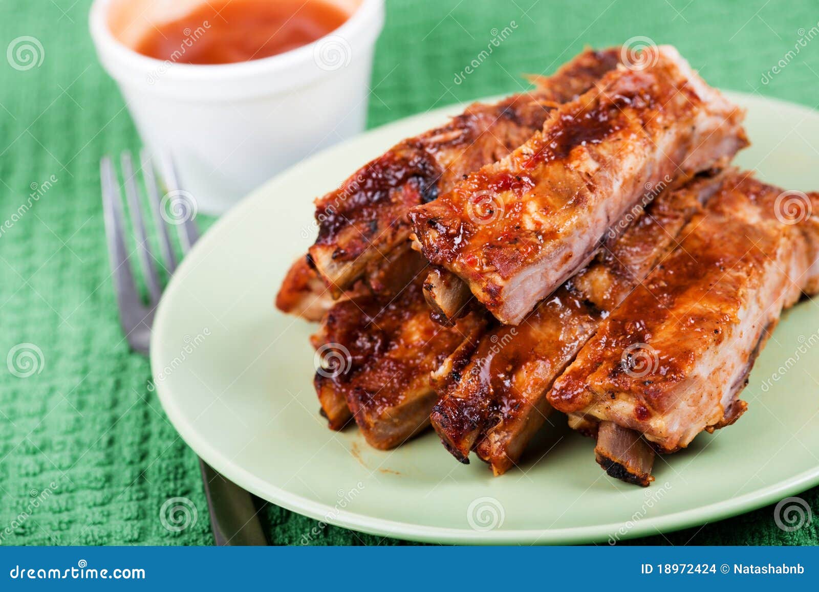 Closeup of Barbecued Pork Ribs Stock Photo - Image of cuisine, isolated ...
