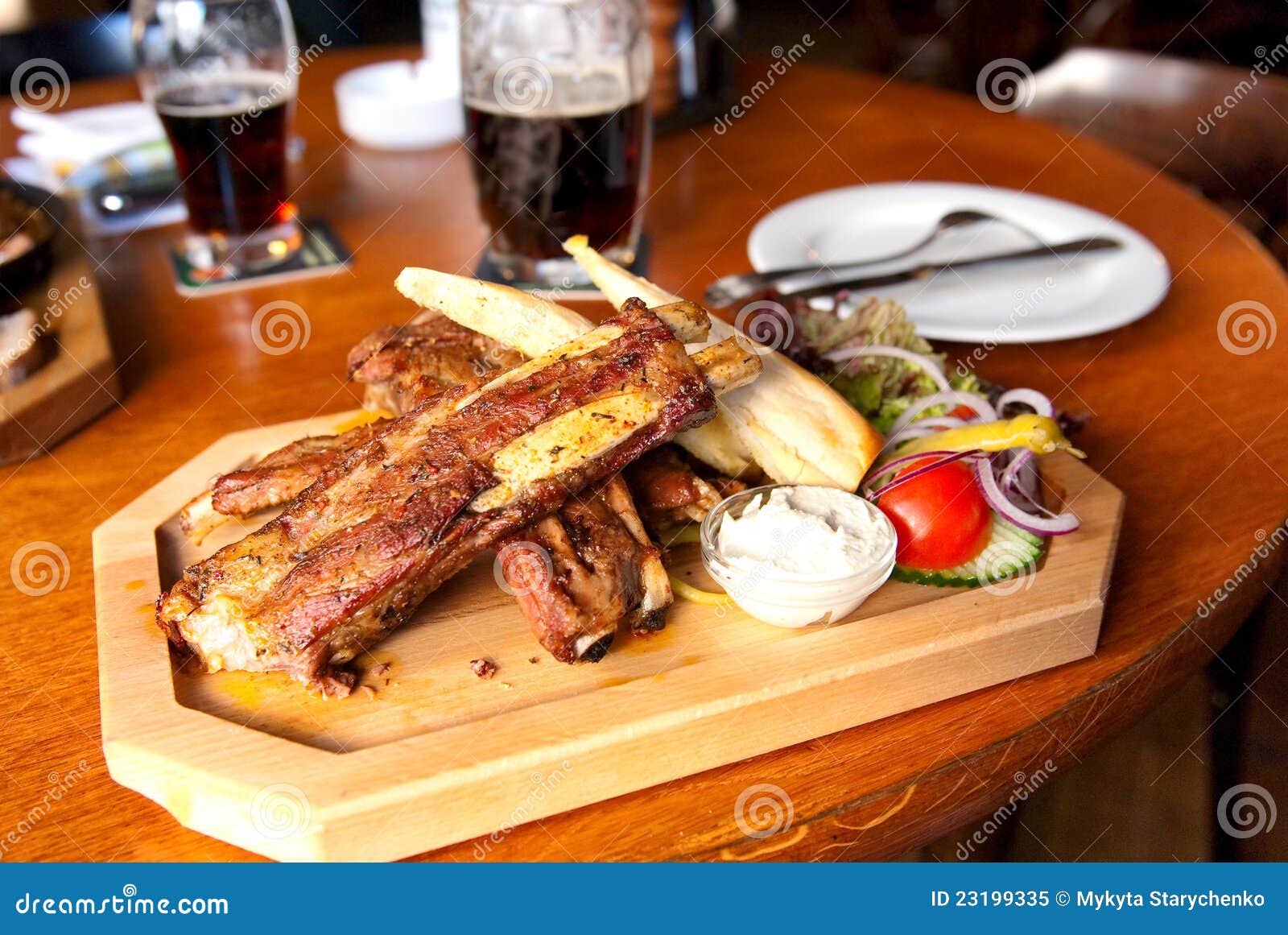 Closeup of Barbecued Pork Ribs on Plate Stock Image - Image of cooked ...