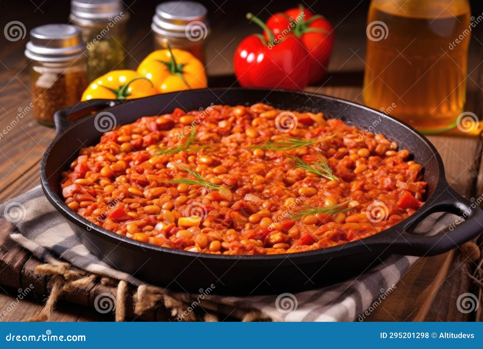 Closeup of Bbq Baked Beans Inside a Rustic Pan Stock Photo - Image of ...