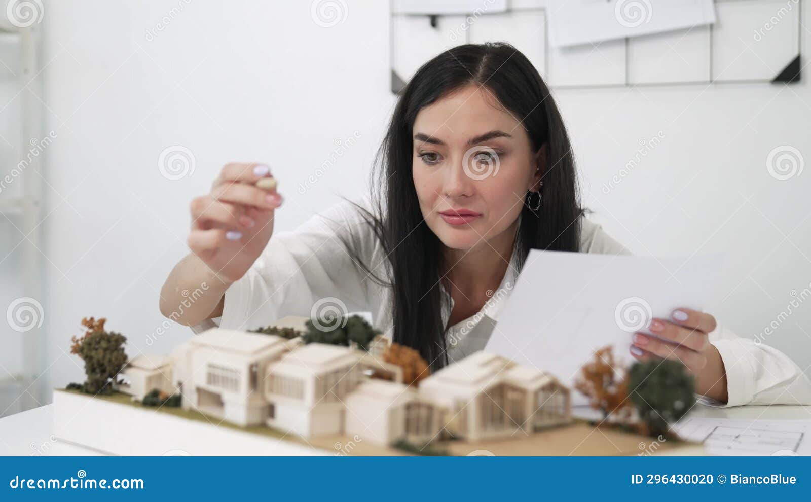Closeup of Beautiful Architect Measure the Architectural Model ...
