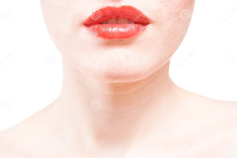Closeup of Beautiful Red Lips on White Background Stock Image - Image ...