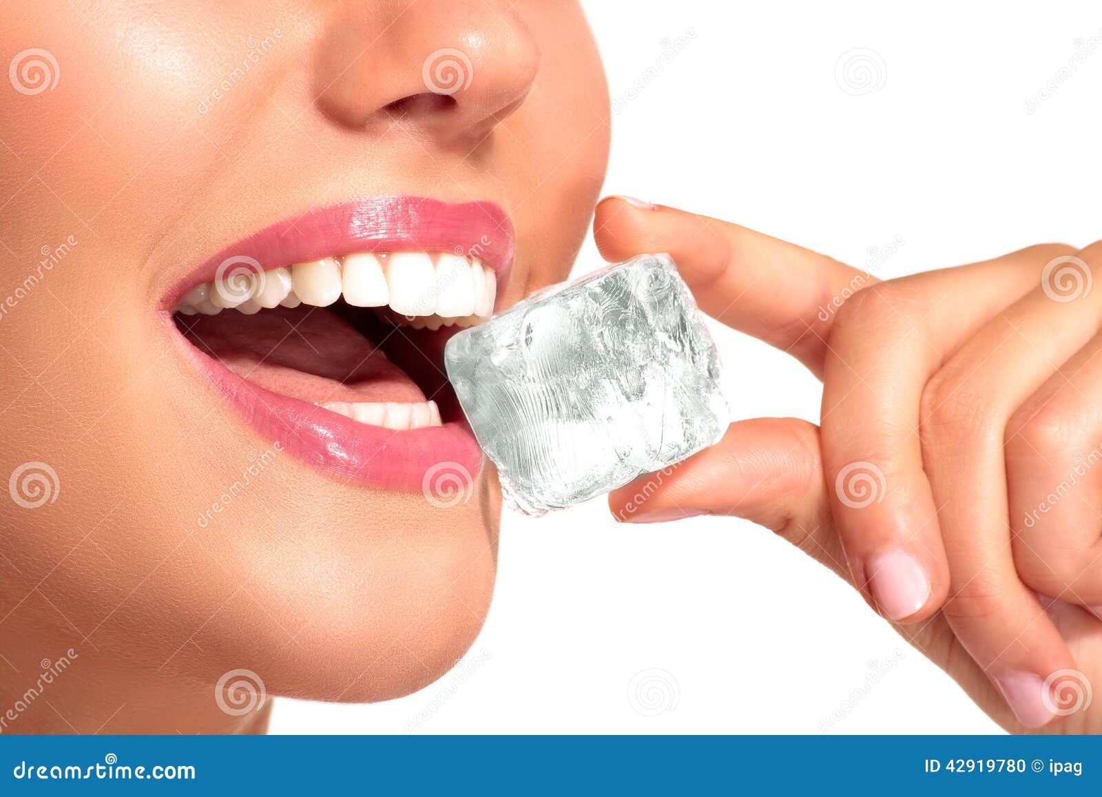 Closeup of Beautiful Woman Biting an Ice Cube Stock Photo - Image of ...
