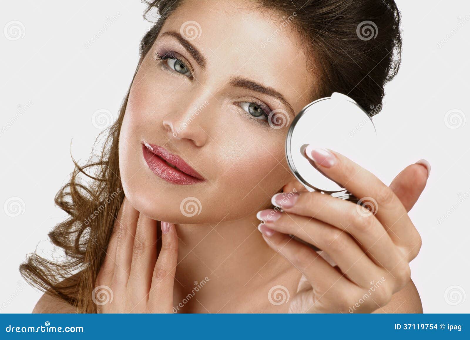 Closeup of a Beautiful Woman Checking Her Makeup in the Mirror Stock ...