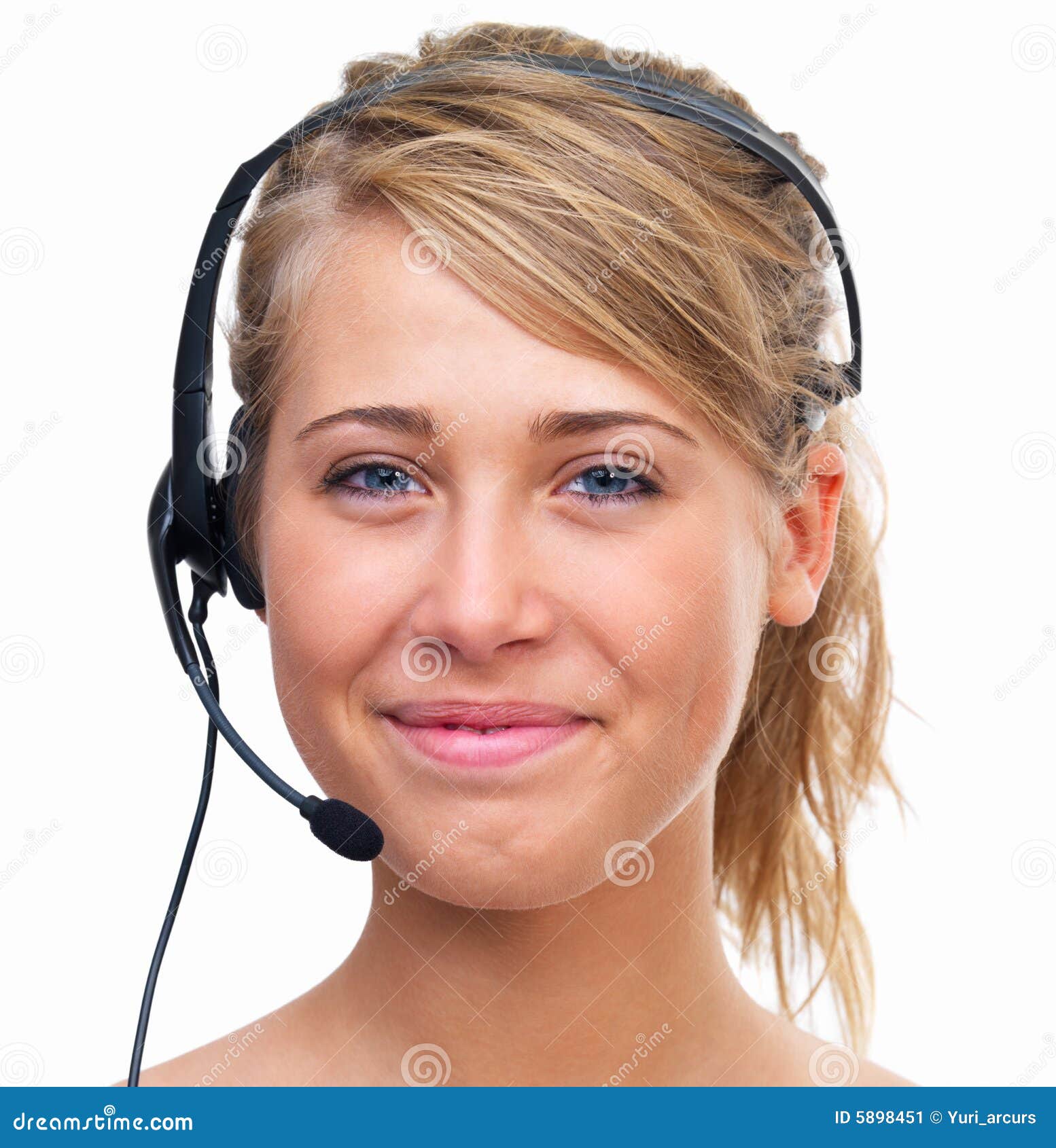 Closeup of a Beautiful Young Lady with Headset Stock Image - Image of ...