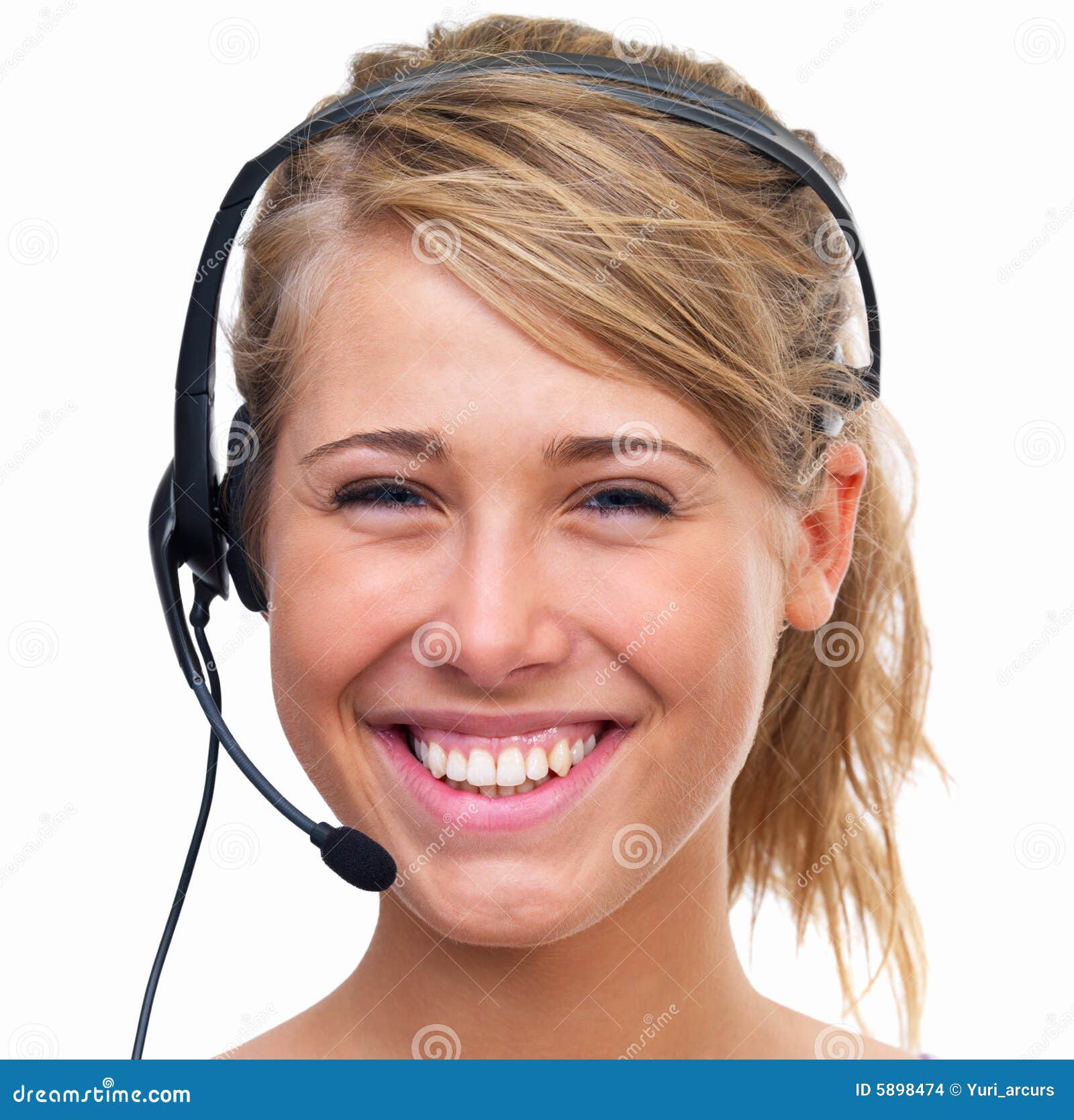 Closeup of a Beautiful Young Lady with Headset Stock Photo - Image of ...