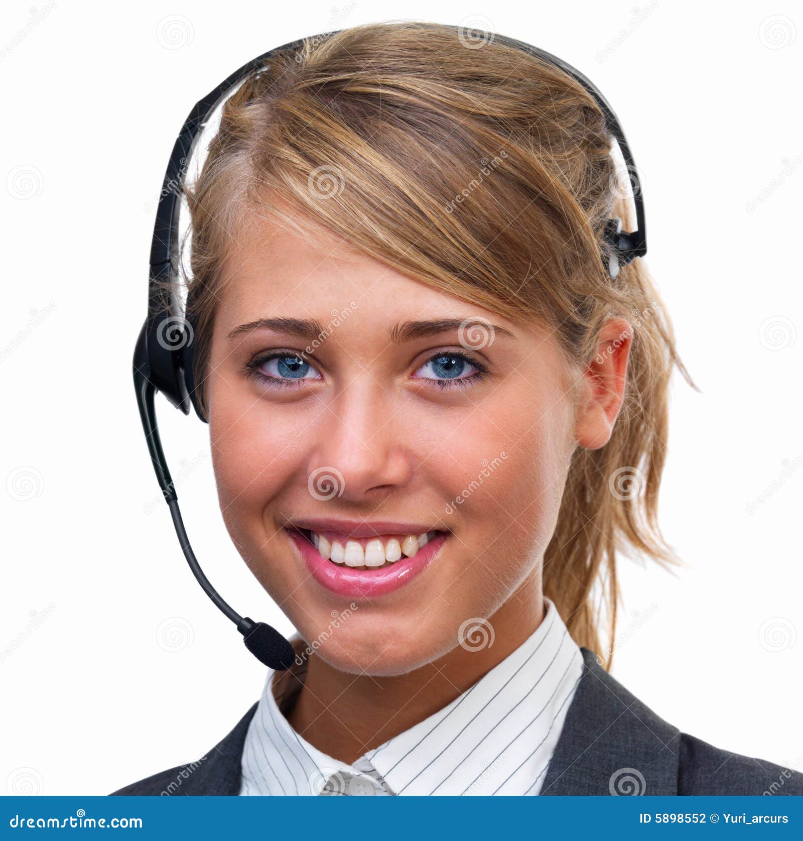 Closeup of a Beautiful Young Lady with Headset Stock Photo - Image of ...
