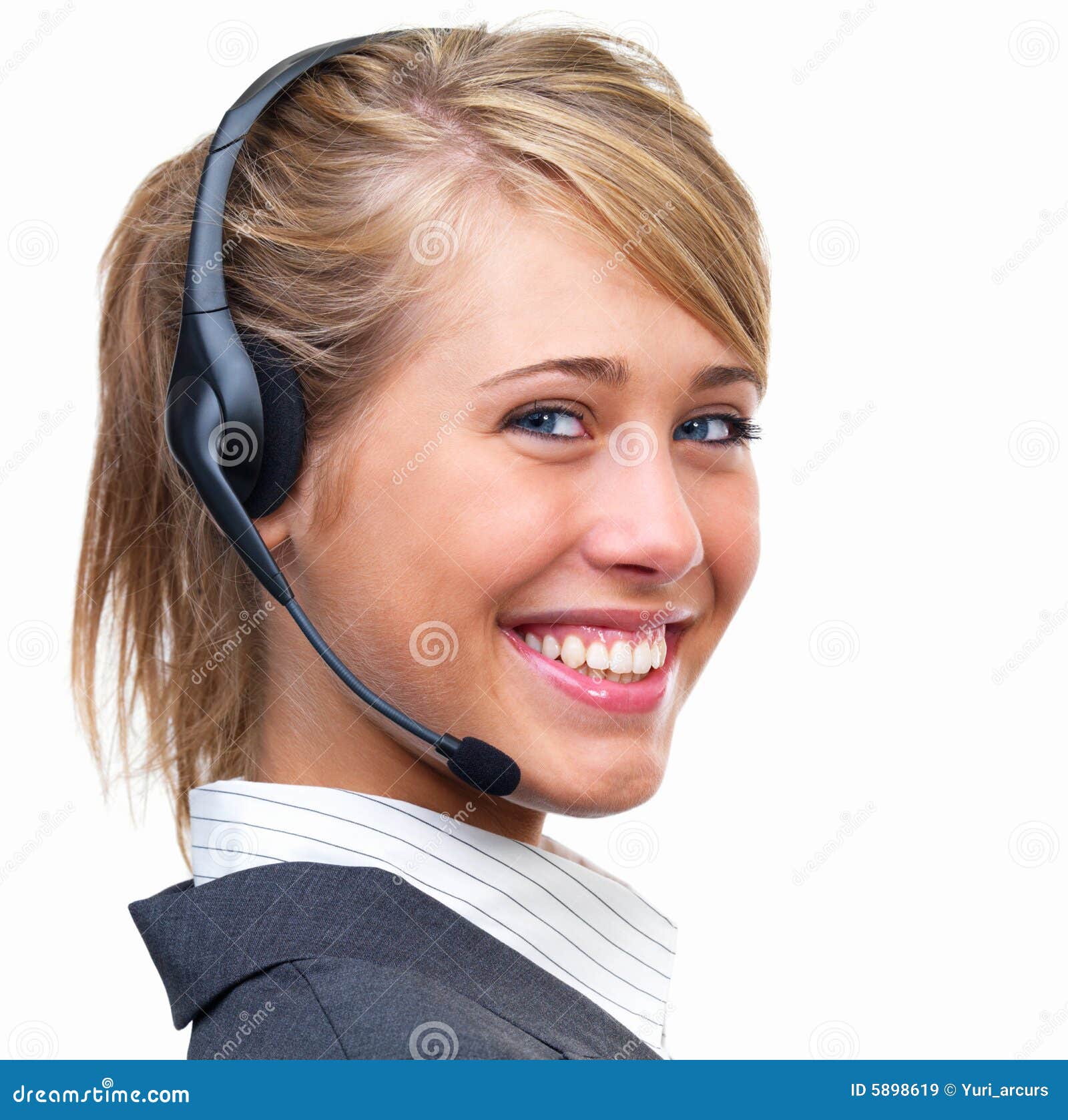 Closeup of a Beautiful Young Lady with Headset Stock Image - Image of ...