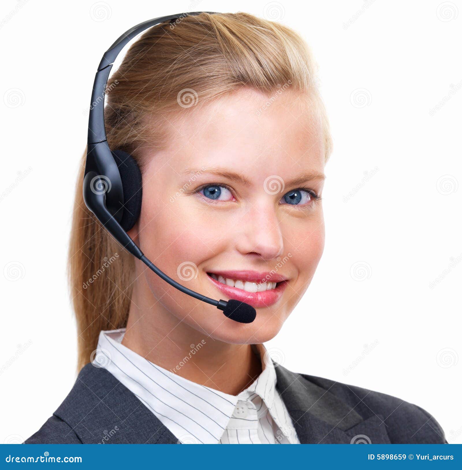 Closeup of a Beautiful Young Lady with Headset Stock Image - Image of ...