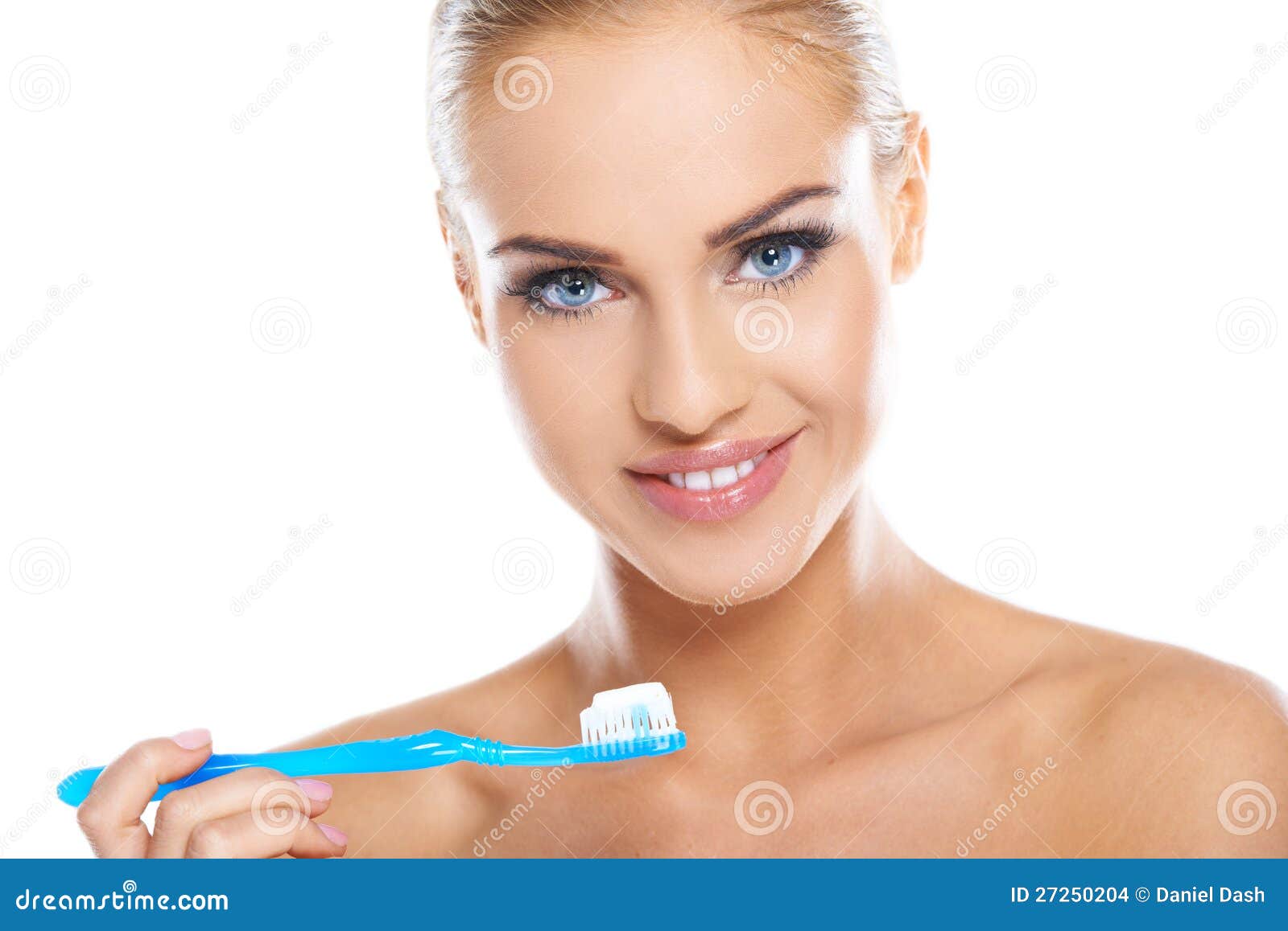 Closeup of Beautiful Young Lady Holding Toothbrush Stock Photo - Image ...