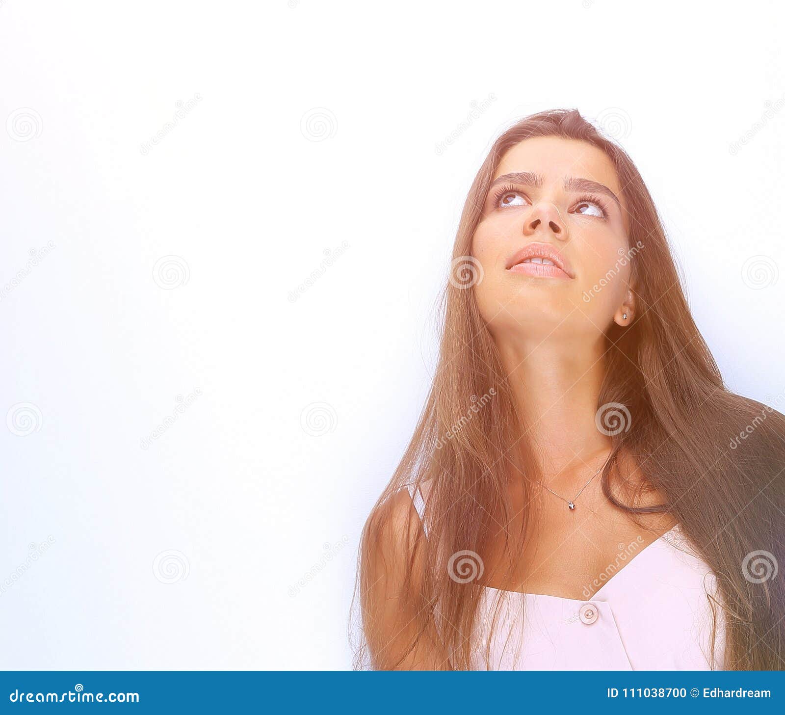 Beautiful Young Woman Looking Up Stock Photo - Image of color, human ...