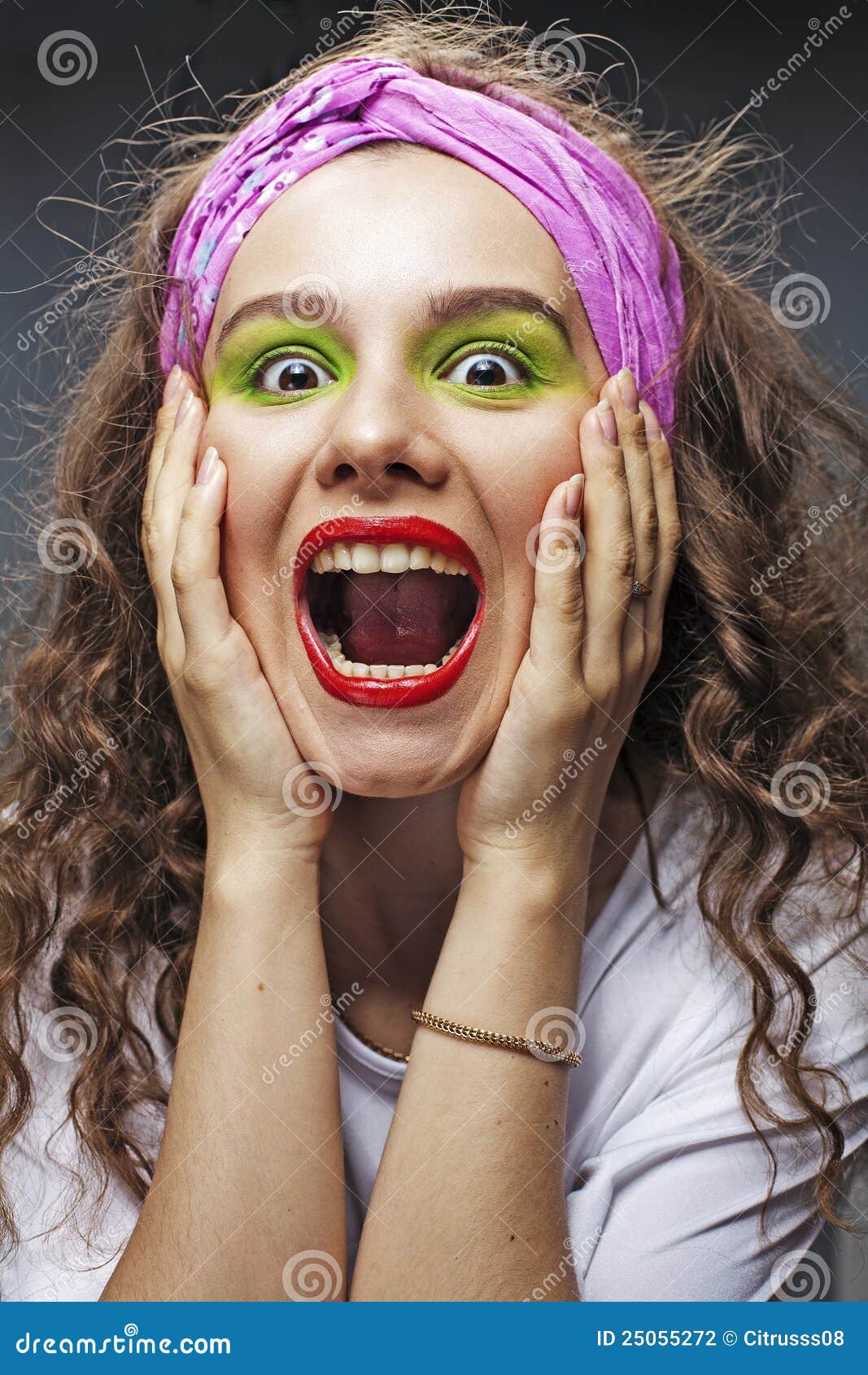 Closeup of Beautiful Young Woman Screaming Stock Photo - Image of green ...