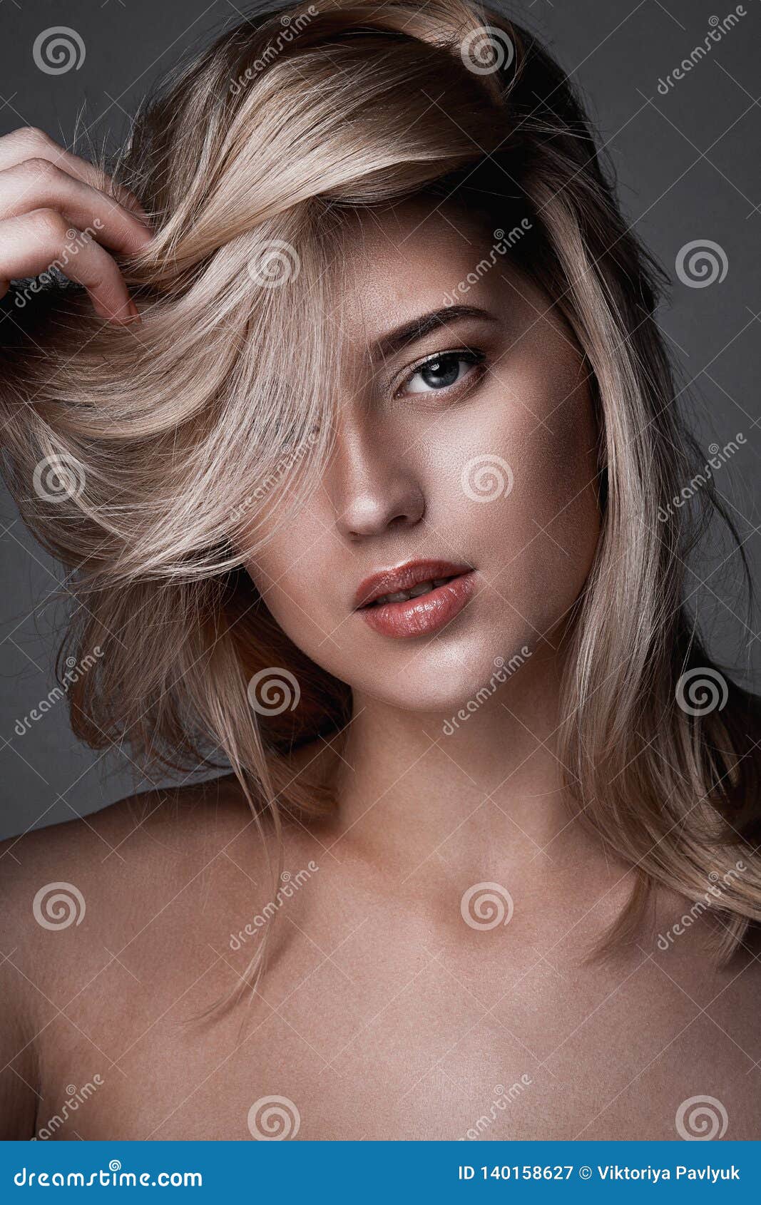 Closeup Beauty Portrait Of Fashionable Blonde Woman With Perfect Skin