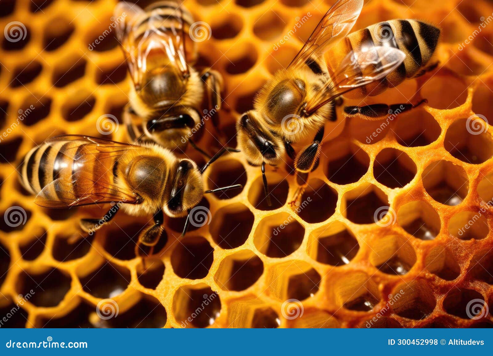 Bee Larvae On Honeycomb With Honey Background Stock Image ...