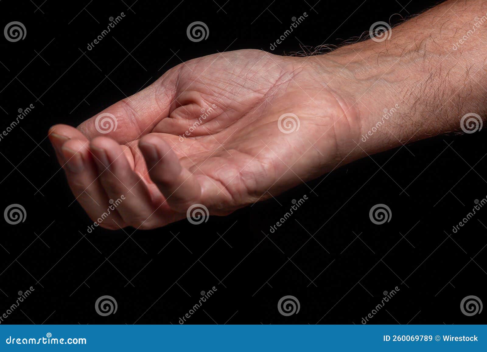 Closeup of a Begging Hand Gesture on a Black Background Stock Image ...