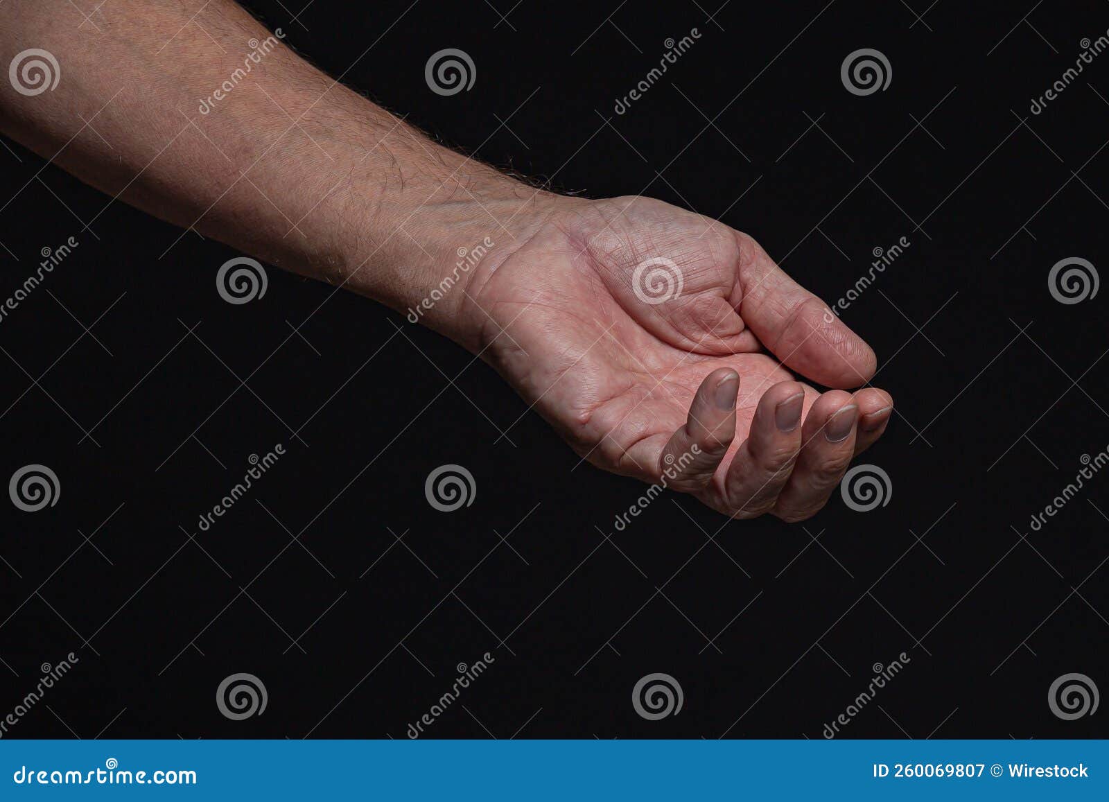 Closeup of a Begging Hand Gesture on a Black Background Stock Image ...