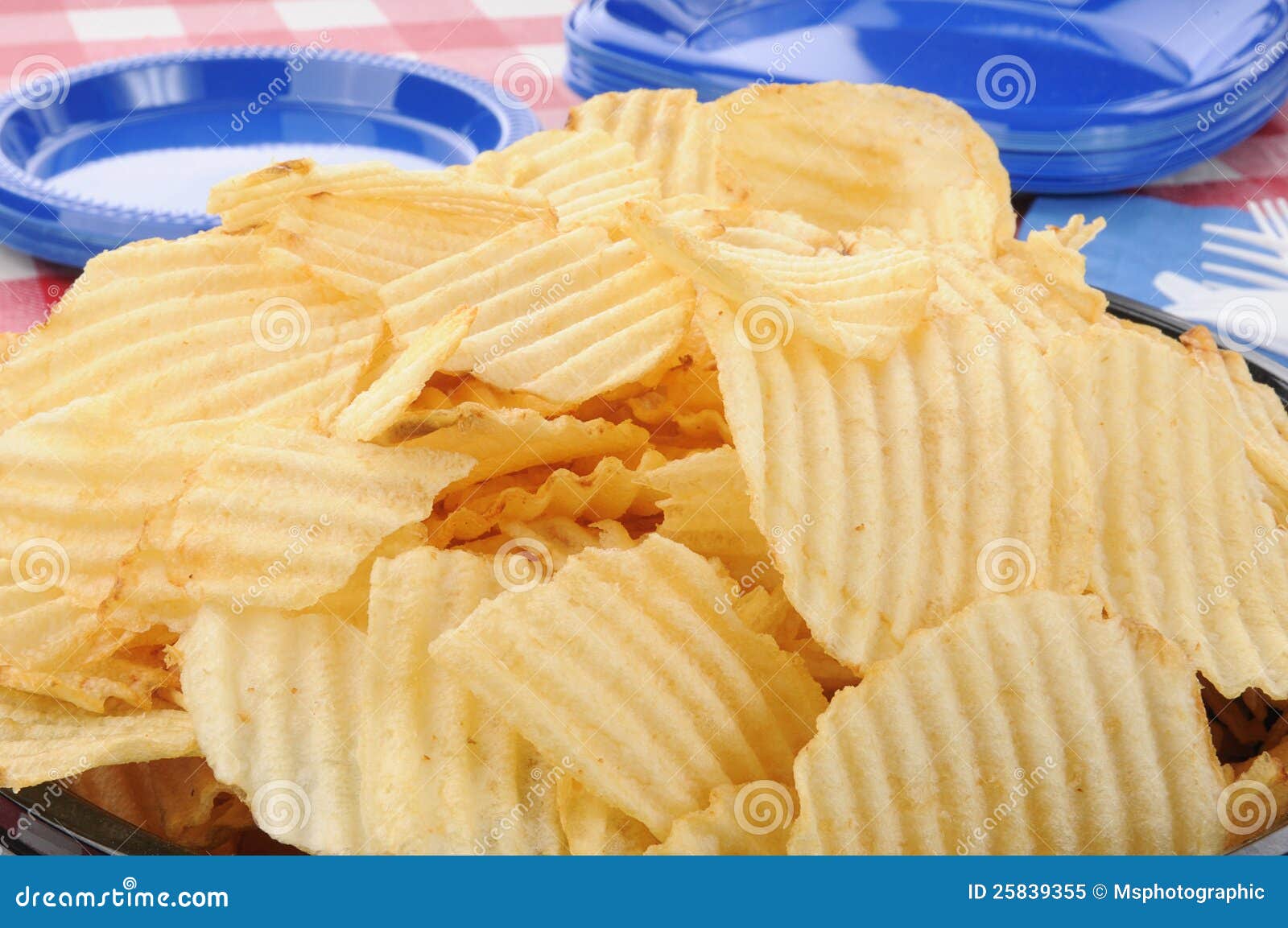 Closeup of a Big Bowl of Potato Chips Stock Image - Image of macro ...