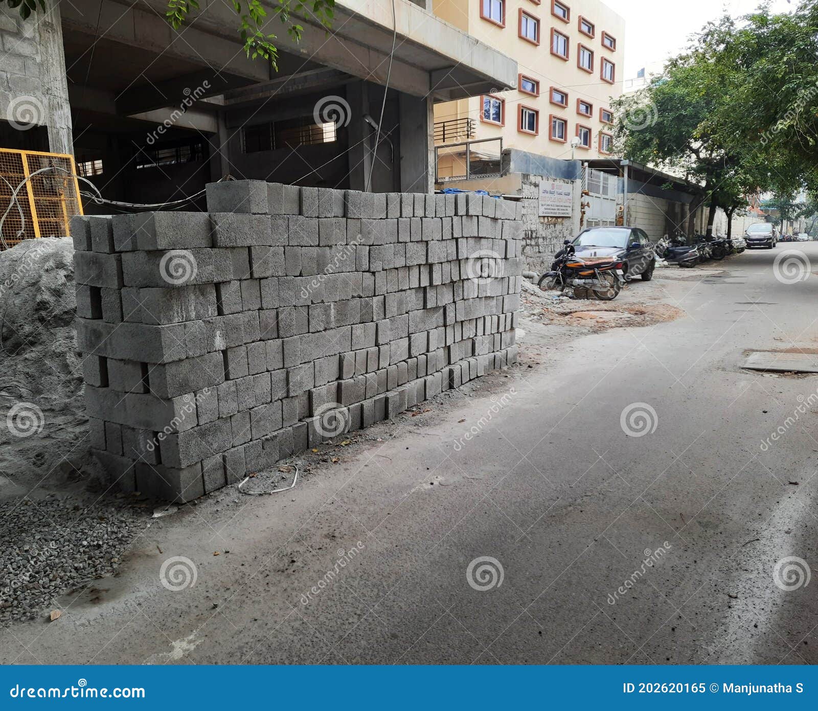 Big Size Cement Bricks Arranged on a Roadside during Construction of ...