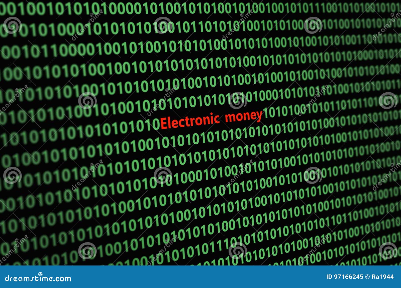 Closeup of Binary Code, with the Inscription `Electronic Money` Stock ...