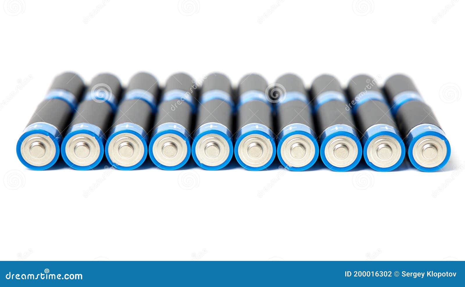 A Closeup of a Black Battery with a Blue Border Stock Photo - Image of ...