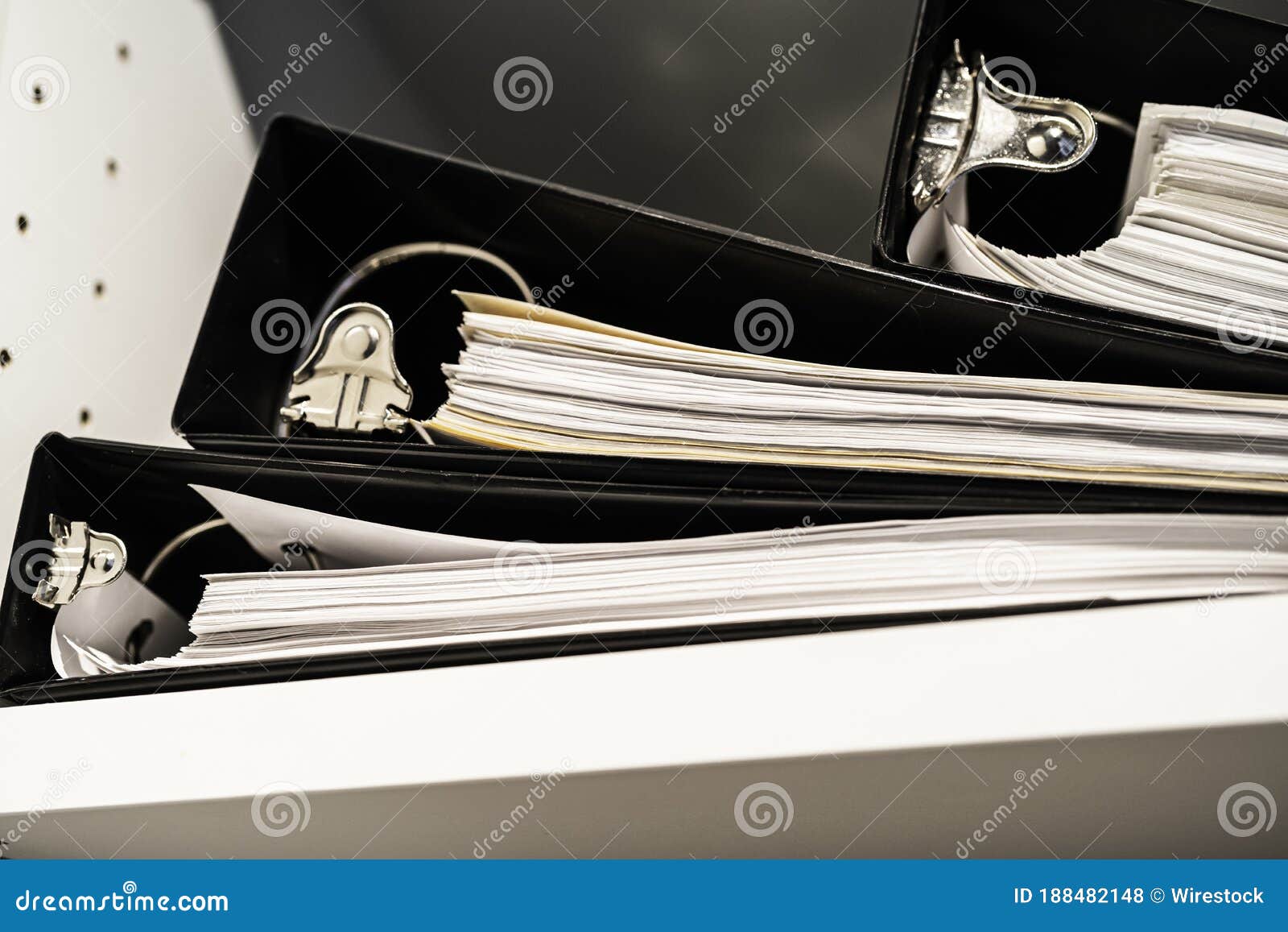 Closeup of Black Folders with Documents on Each Other Stock Photo ...