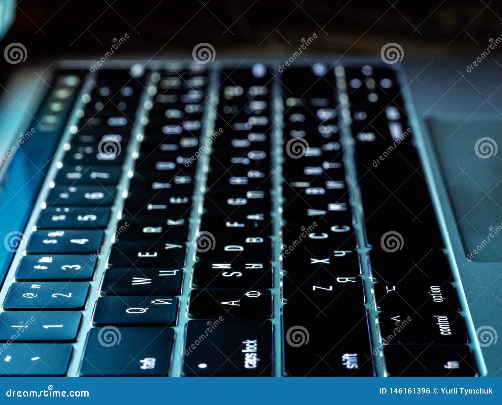 Closeup of Black Laptop Keyboard with Backlit, Side View Stock Photo ...