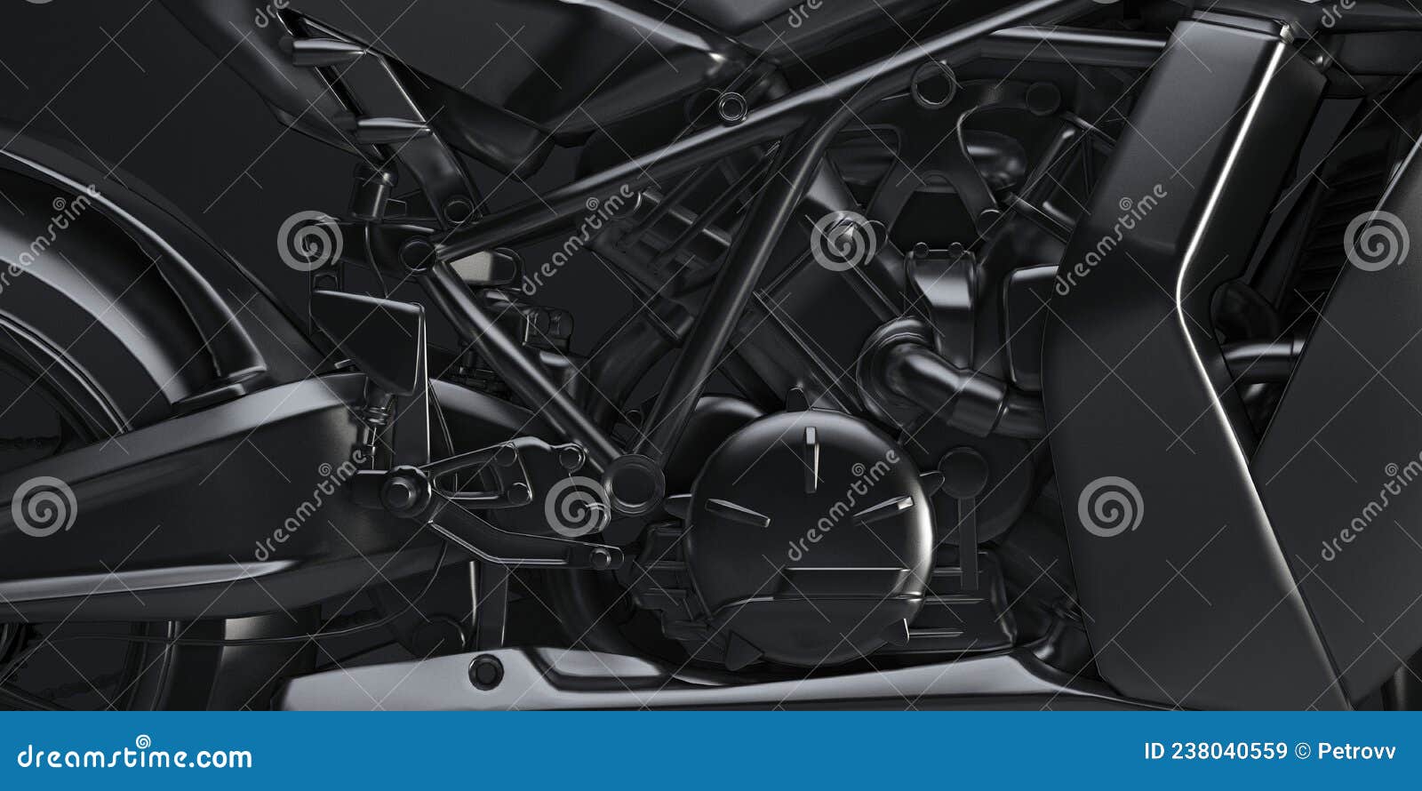 Closeup Black Motorcycle in the Dark Side View Stock Illustration ...