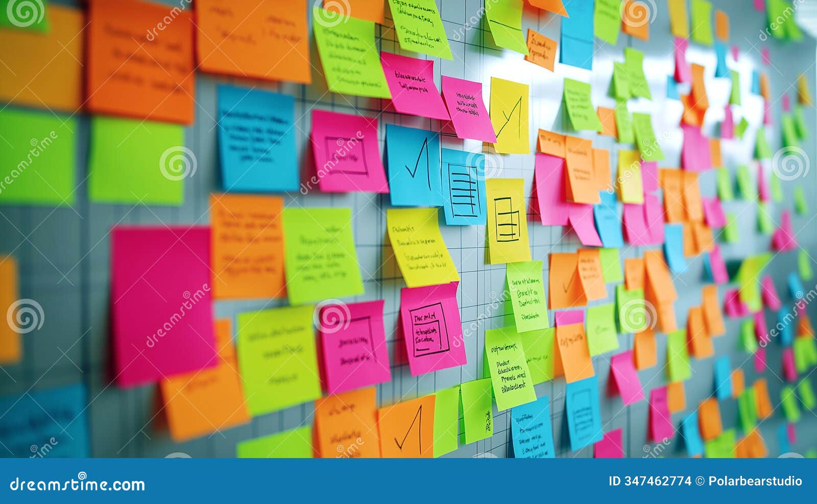 Closeup Blank Pastel Color Sticky Notes On Wall. Design Thinking User ...