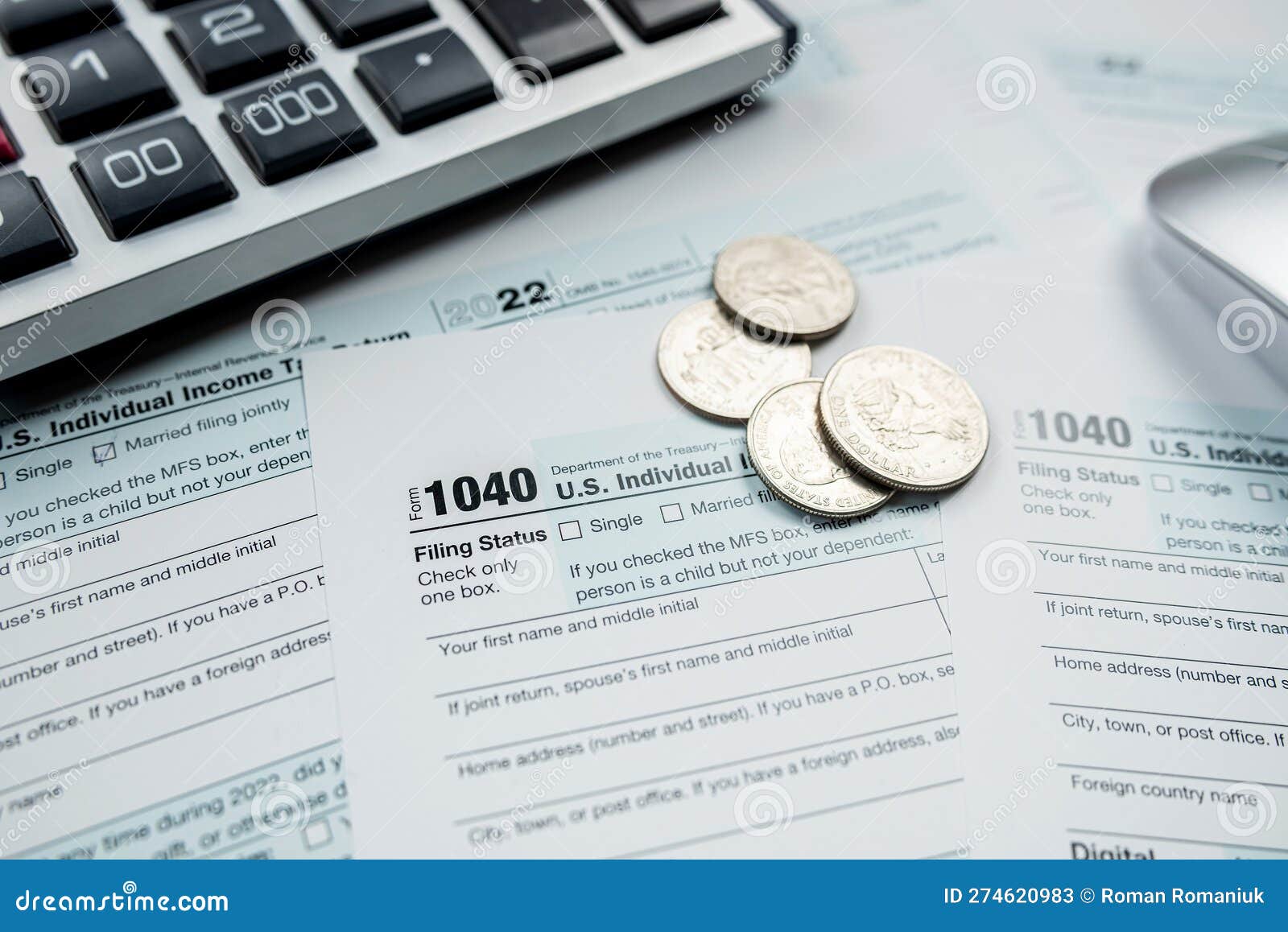 Closeup Blank Tax Return Form 1040 with Us Coin Cent Editorial Stock ...
