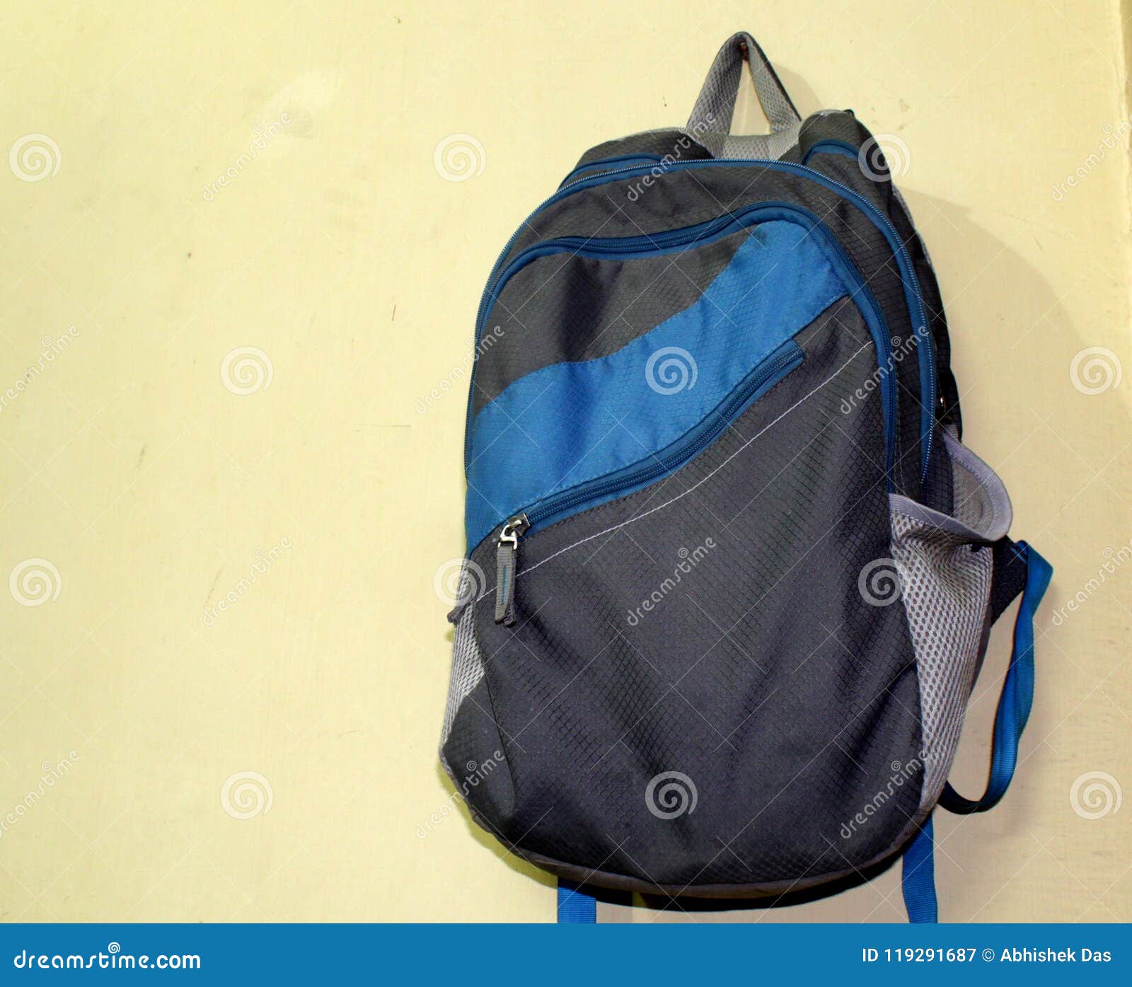 Closeup of a Blue and Black Backpack Stock Image - Image of background ...