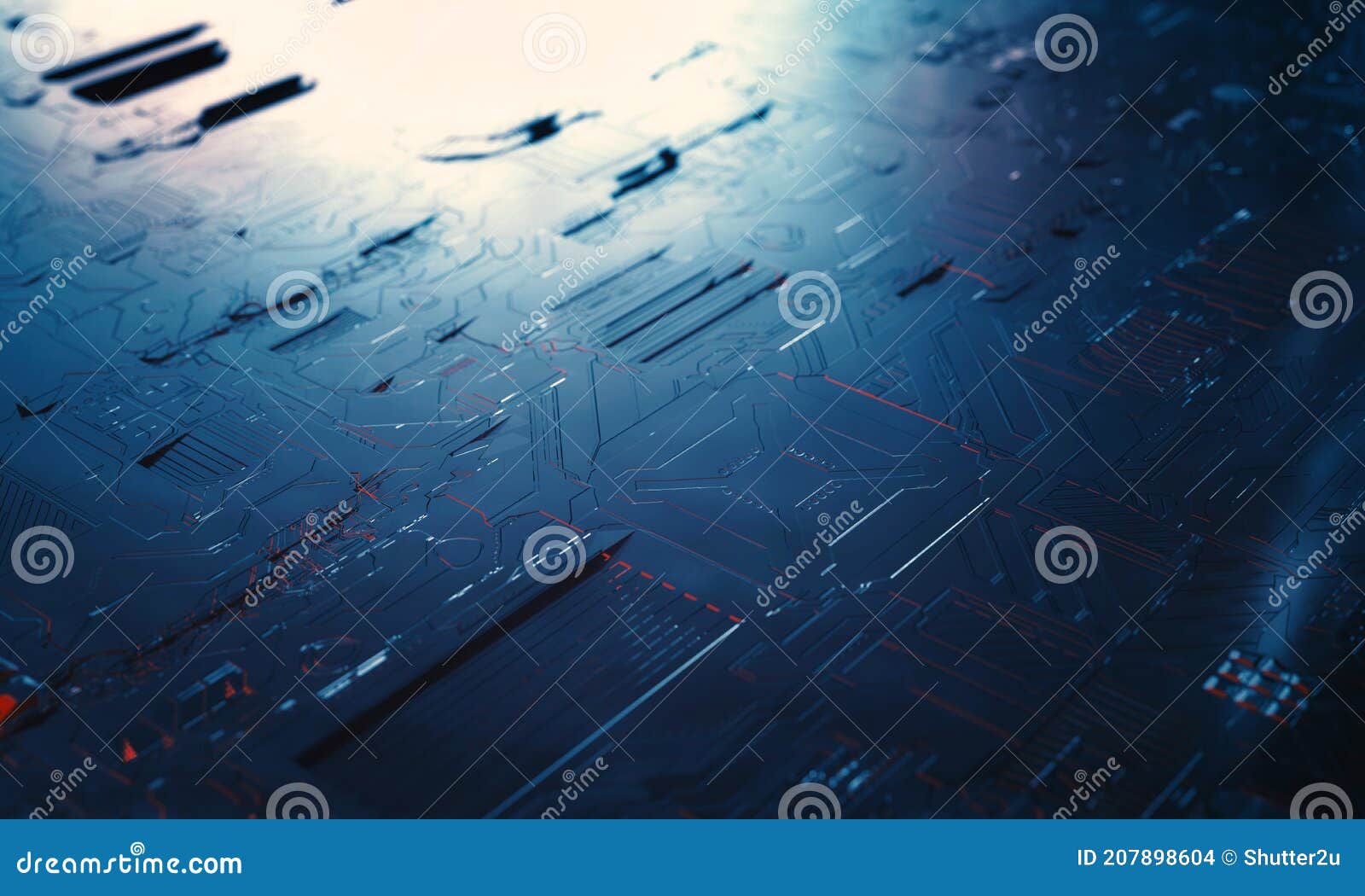 Closeup Blue Circuit PCB Module Board of Spaceship Microchip in Sci-fi ...