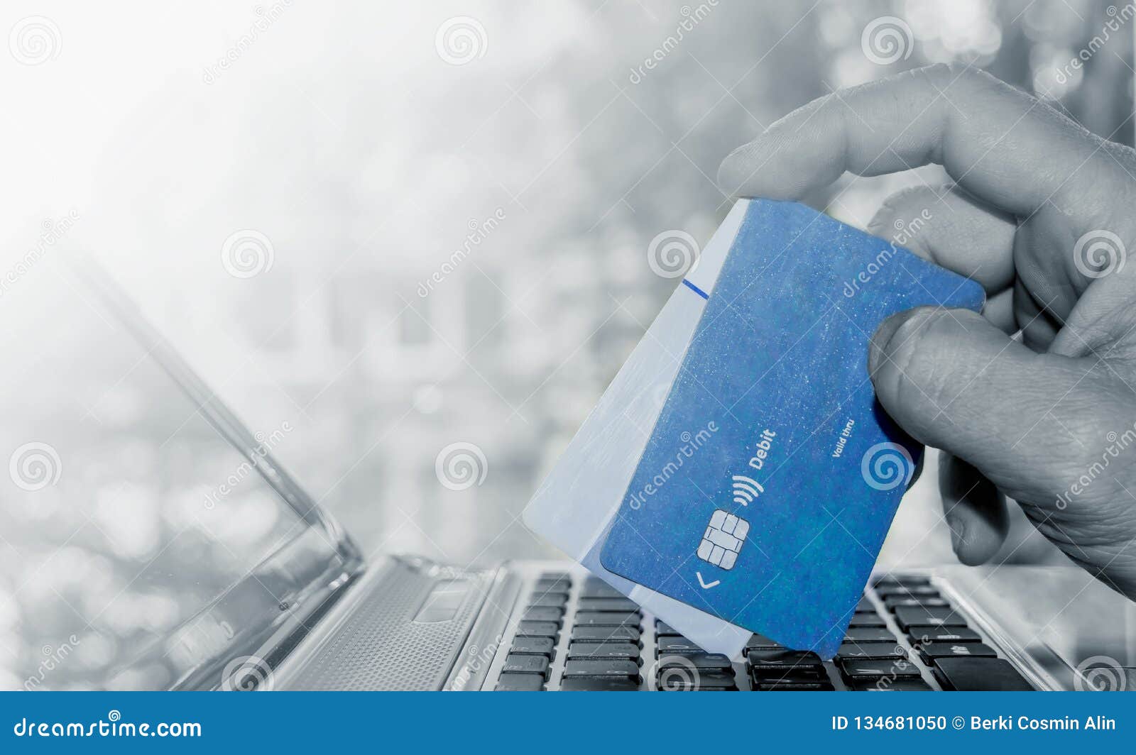 Closeup of Blue Credit Card Holded by Hand Stock Photo - Image of ...