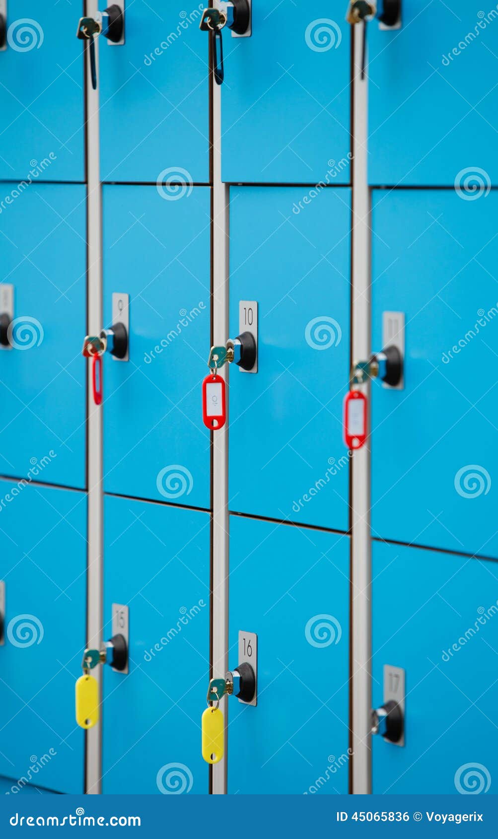 Closeup Blue Deposite Boxes with Keys. Left Luggage Stock Photo - Image ...