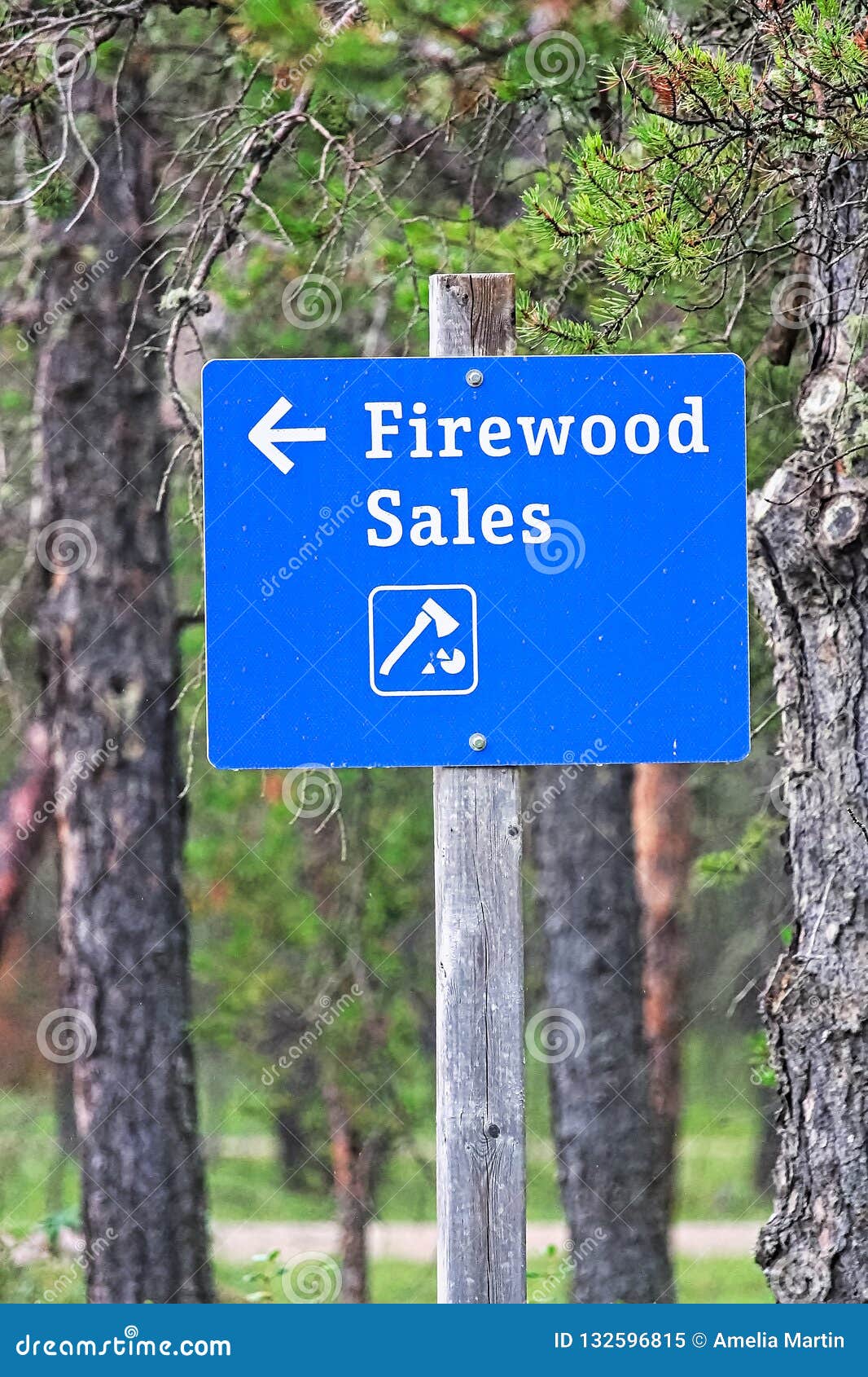 Closeup of a Blue Firewood Sales Sign Stock Image - Image of closeup ...