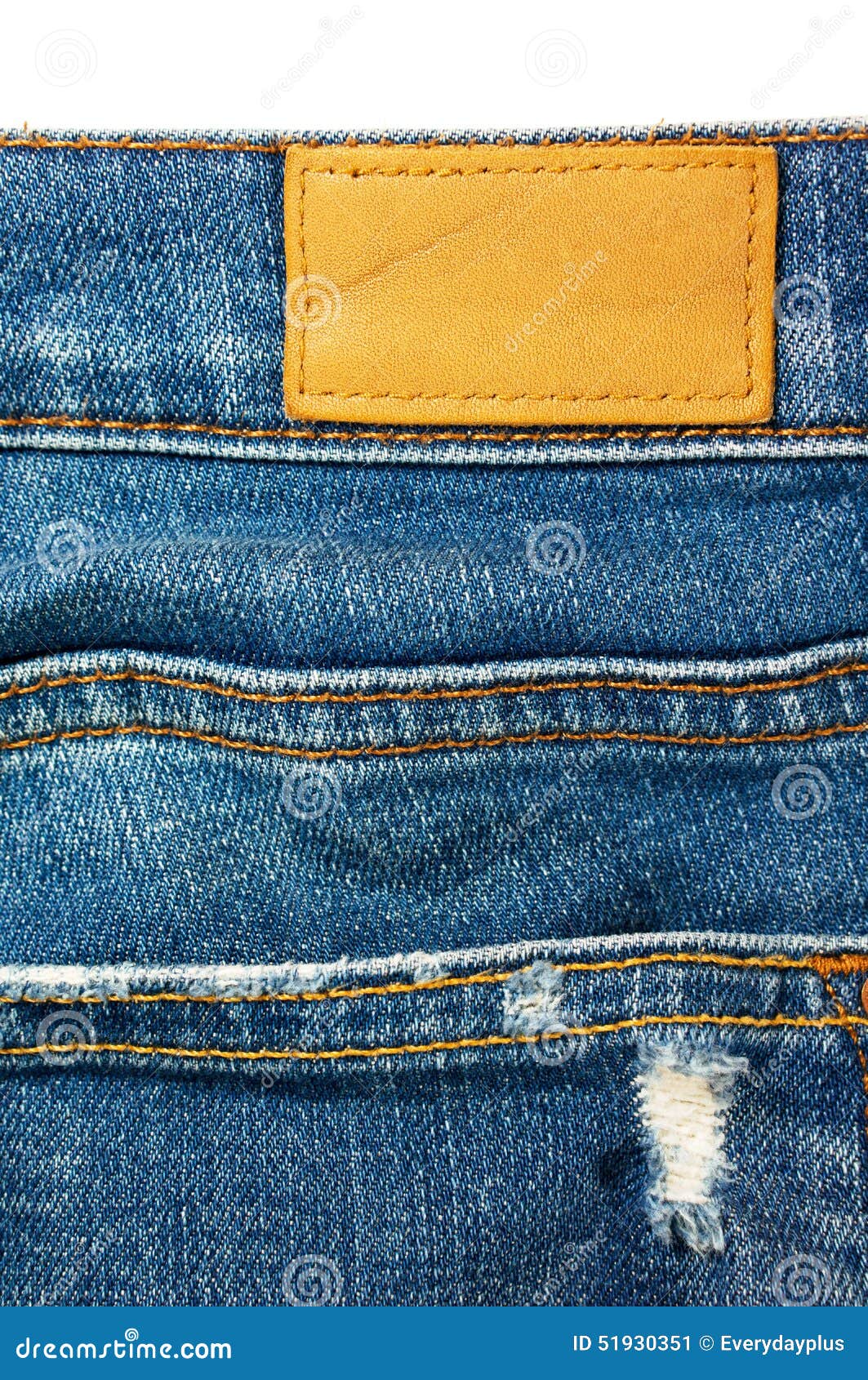 Closeup Blue Jeans with Leather Label Stock Image - Image of textile ...