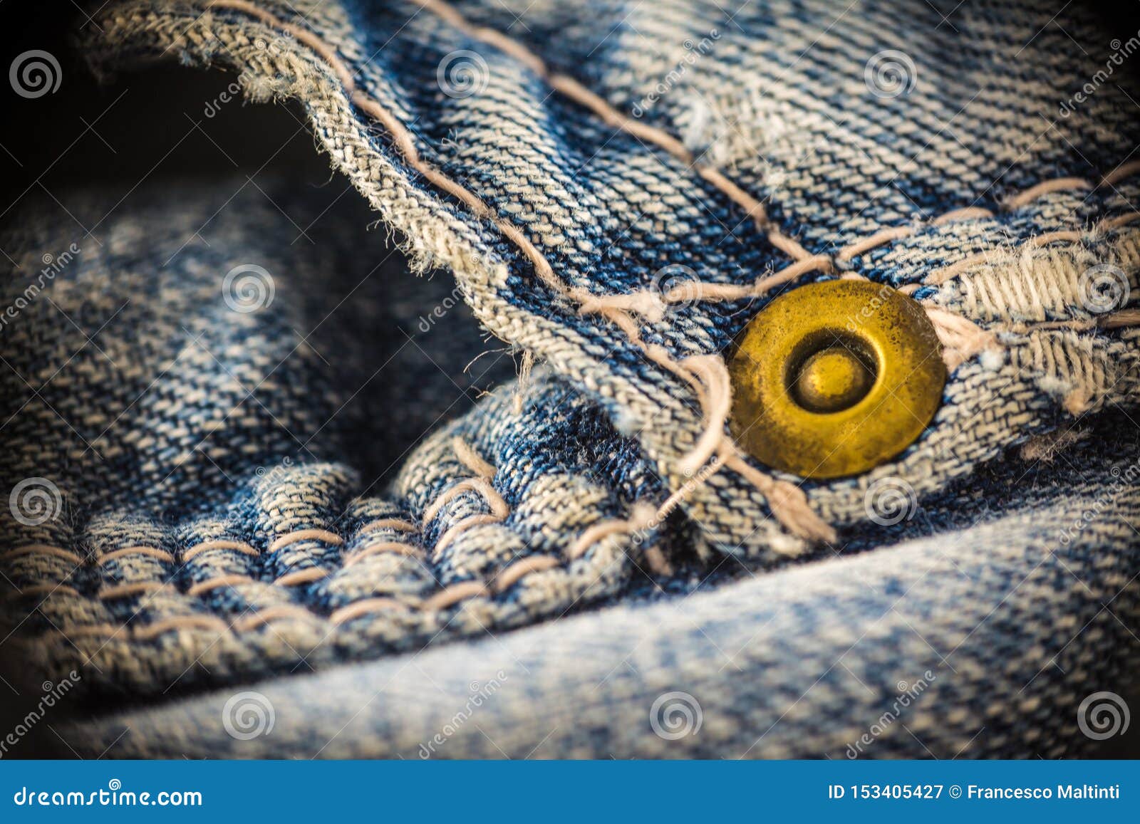 Closeup on Blue Jeans Stitching and Button Stock Image - Image of jeans ...