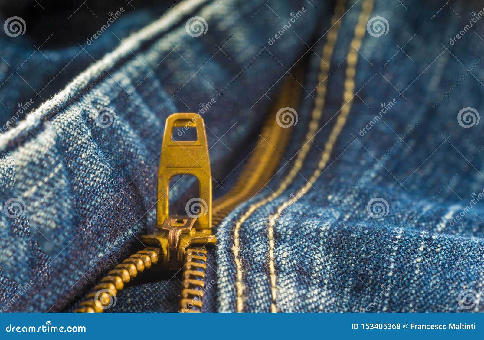 Closeup on Blue Jeans Zipper and Button Stock Photo - Image of ...