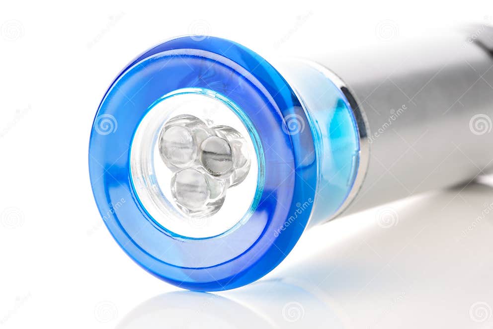 Closeup of a Blue LED Flashlights Stock Photo - Image of blue, portable ...