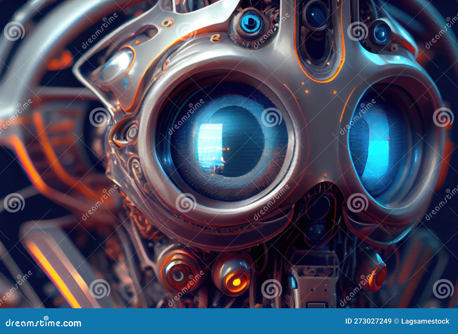Closeup of Blue Robot Eyes with Metallic Structure Background ...