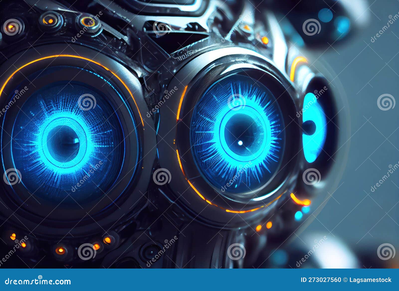 Closeup of Blue Robot Eyes with Metallic Structure Background ...