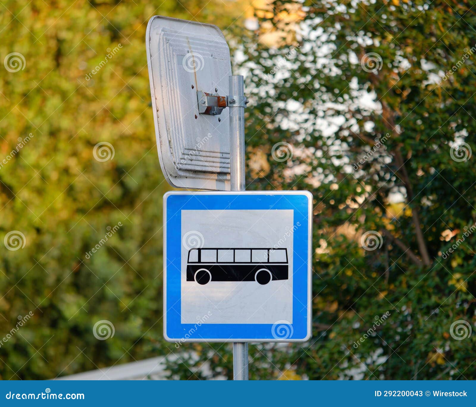 Closeup of a Blue Signpost of a Bus Station Stock Image - Image of ...