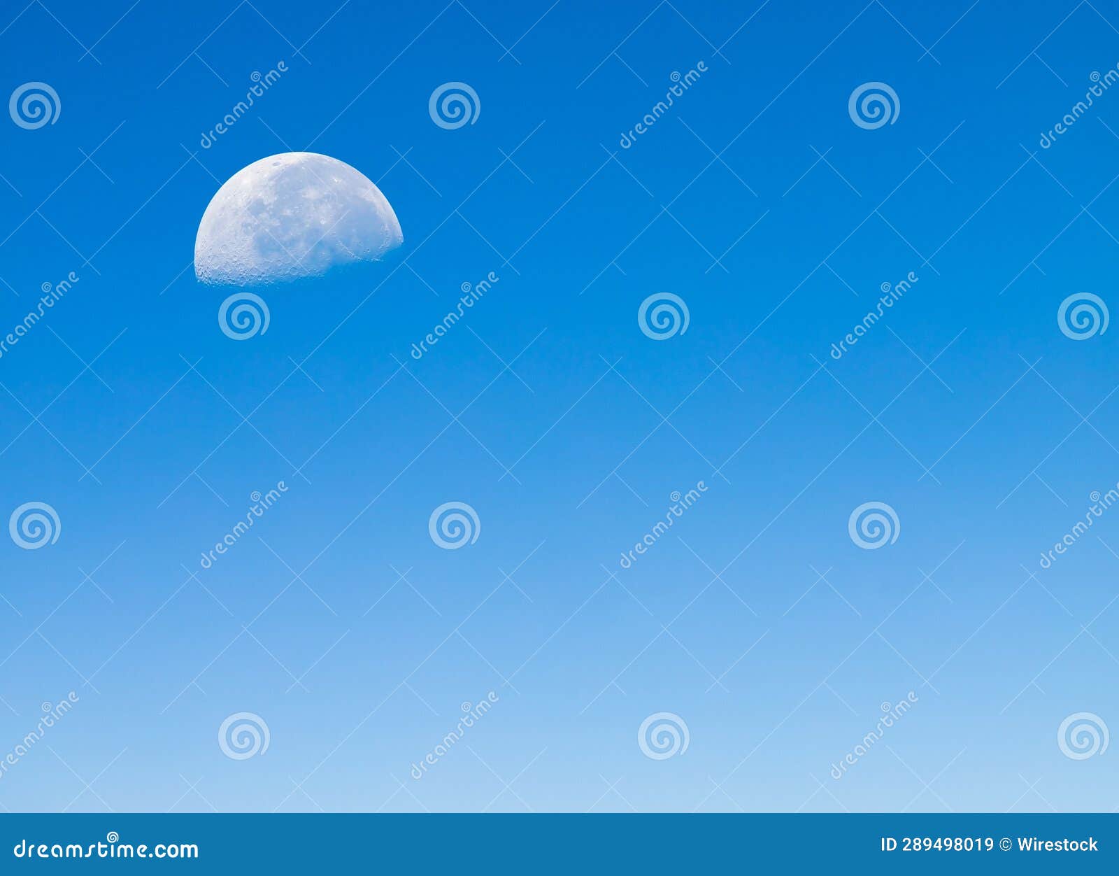 Closeup of a Blue Sky with Half Moon. Stock Image - Image of natural ...