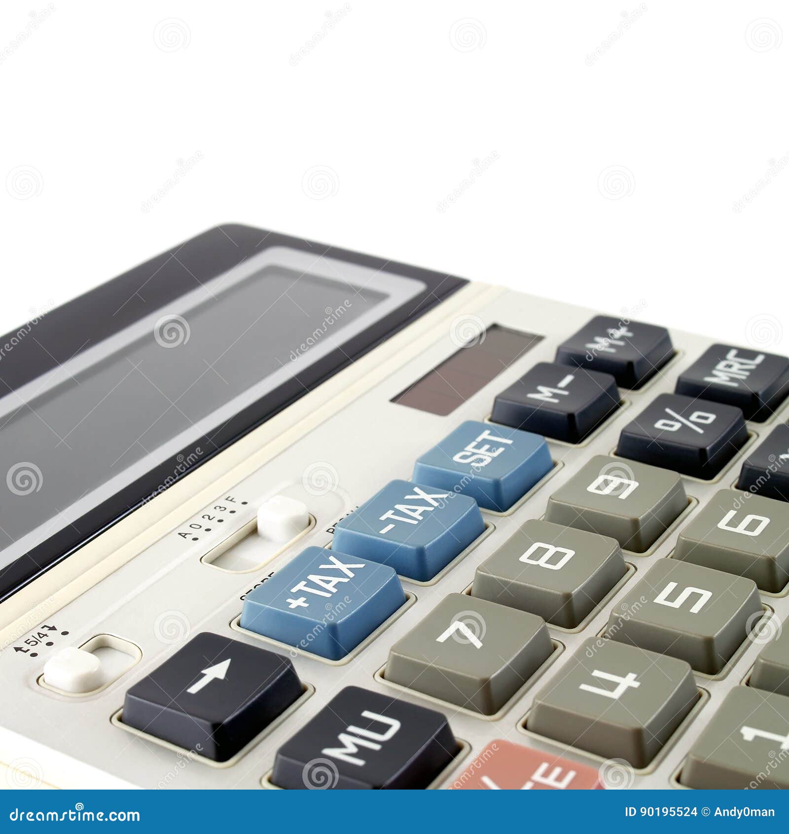 Closeup Blue Tax Button on White Calculator Isolated on White ...