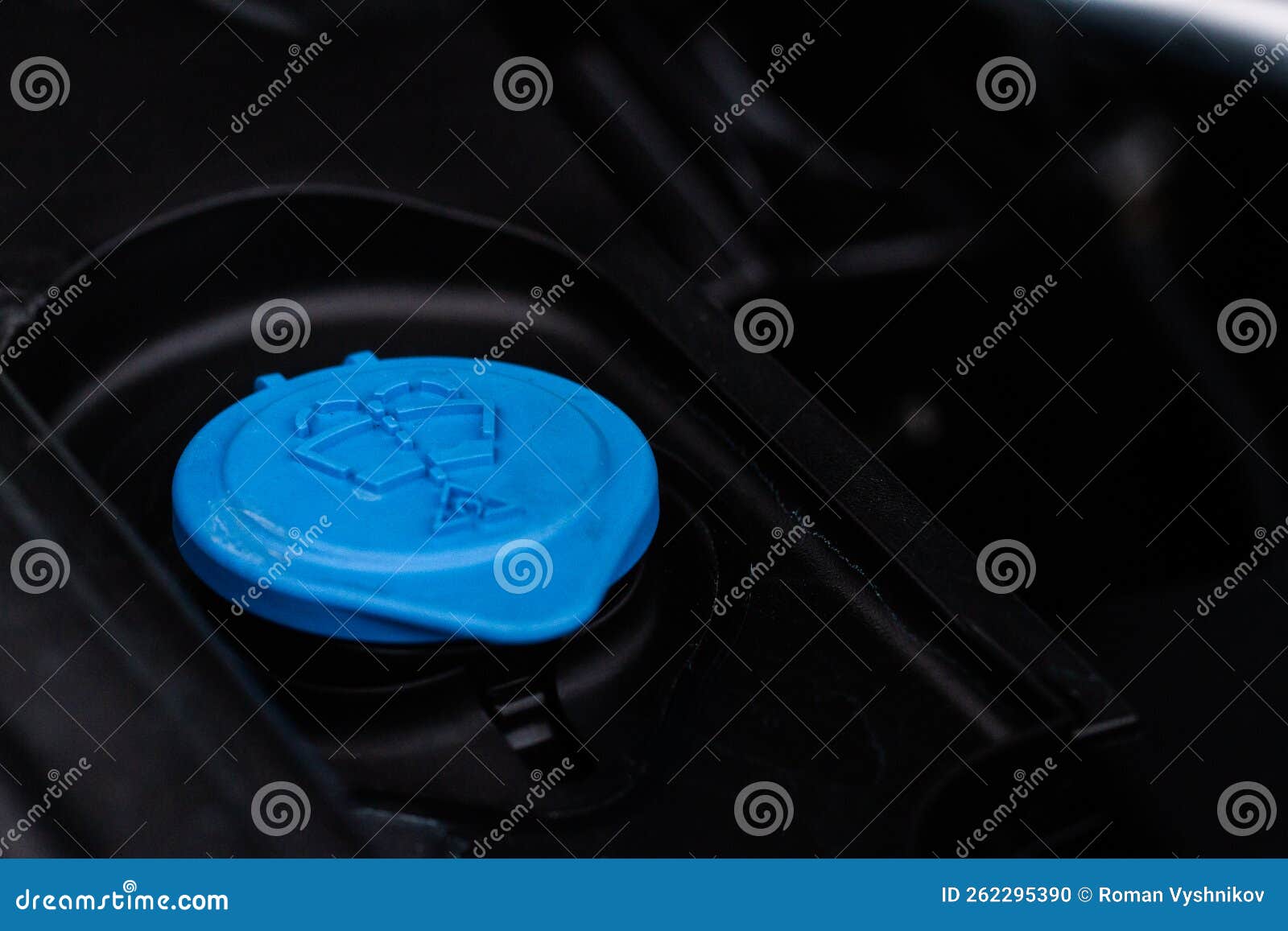 Closeup Blue Windshield Washer Fluid Reservoir Cap in Engine Room ...