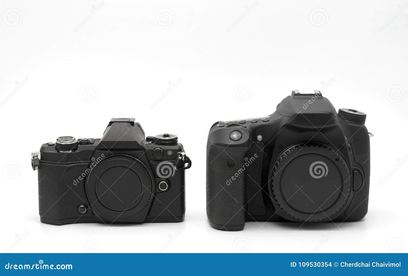 Body of Mirrorless Camera and DSLR Camera Isolated on White Back Stock ...